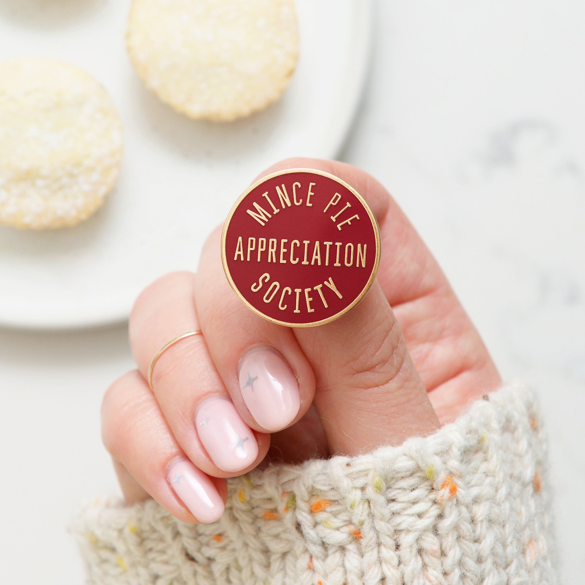 Mince Pie Appreciation Society - Burgundy - Enamel Pin – Alphabet Bags